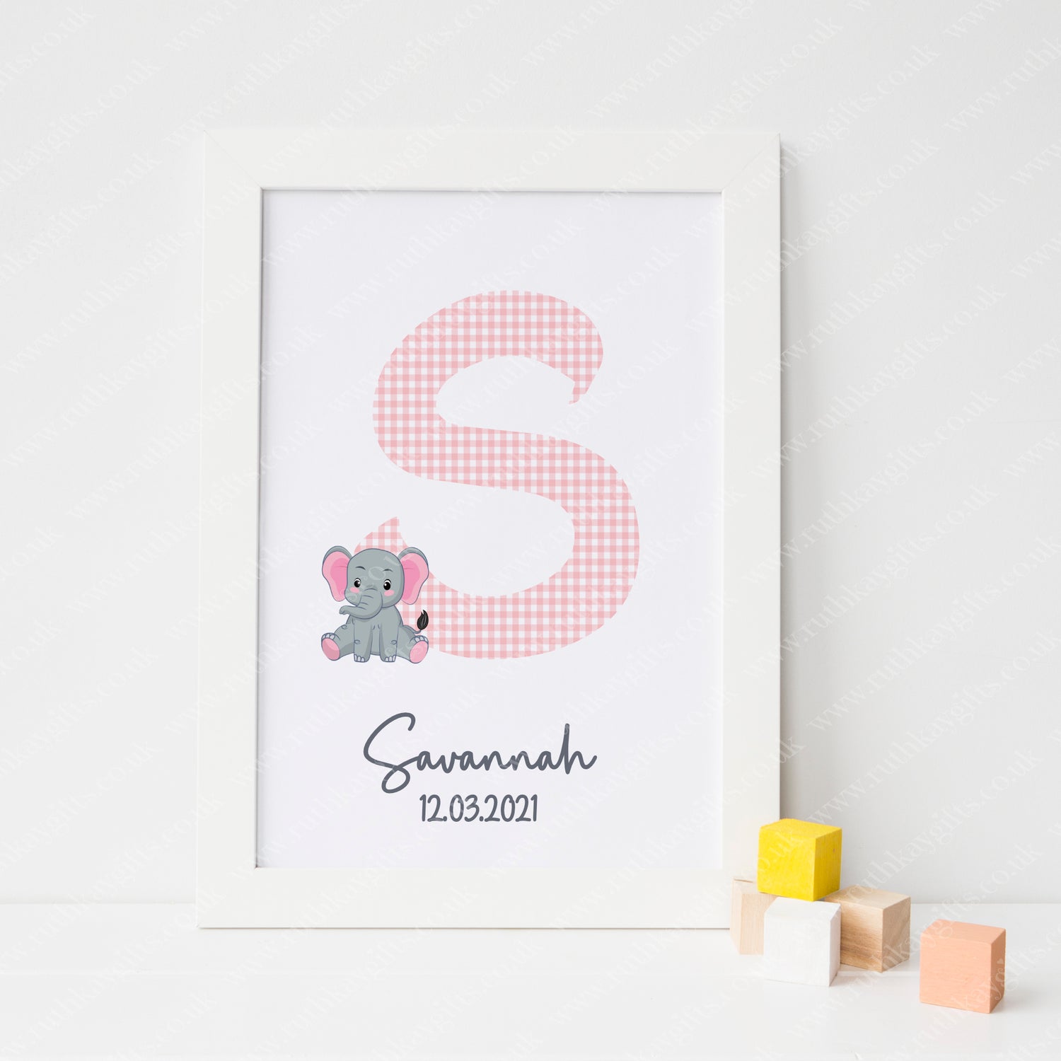 Alphabet - Elephants on Pink Gingham Letters A-Z Digital Sublimation ...