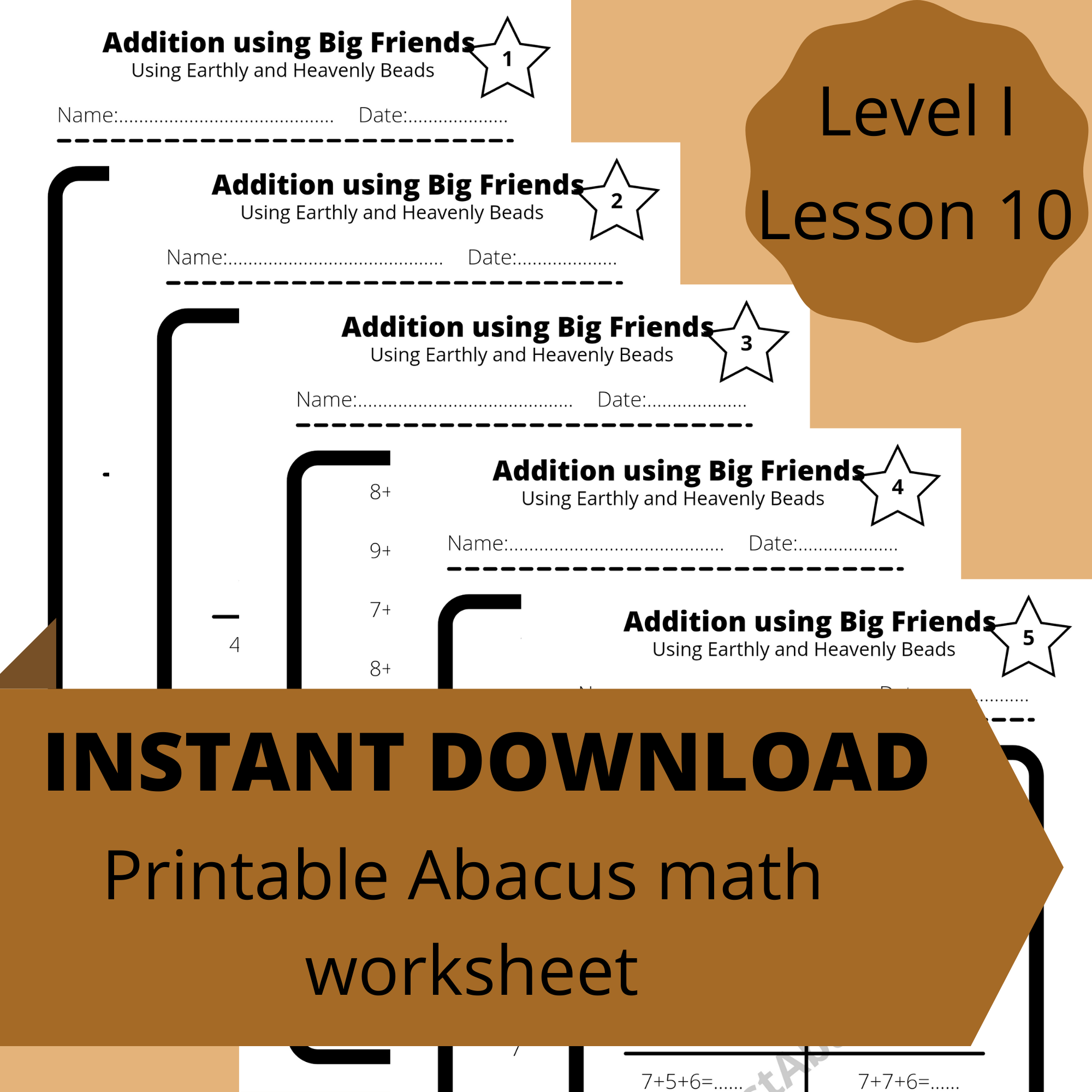 Printable Abacus math Addition worksheet lesson 10 - Payhip