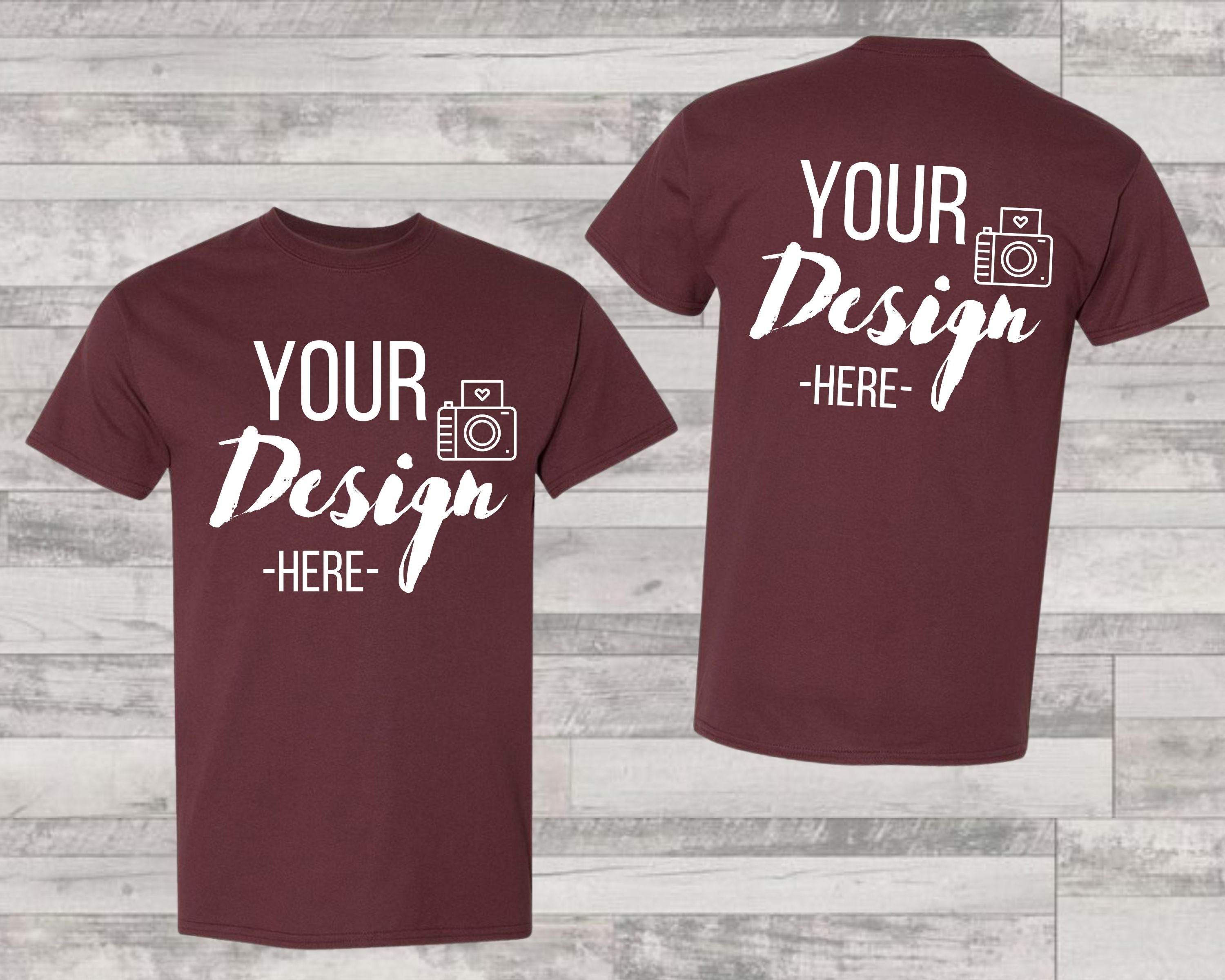 Front and Back Dark Maroon T-shirt Mockup, Dark Maroon Gildan T-shirt ...