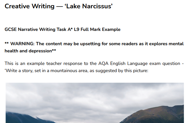 AQA English Language Paper 1: Narrative/Creative Writing - Lake ...