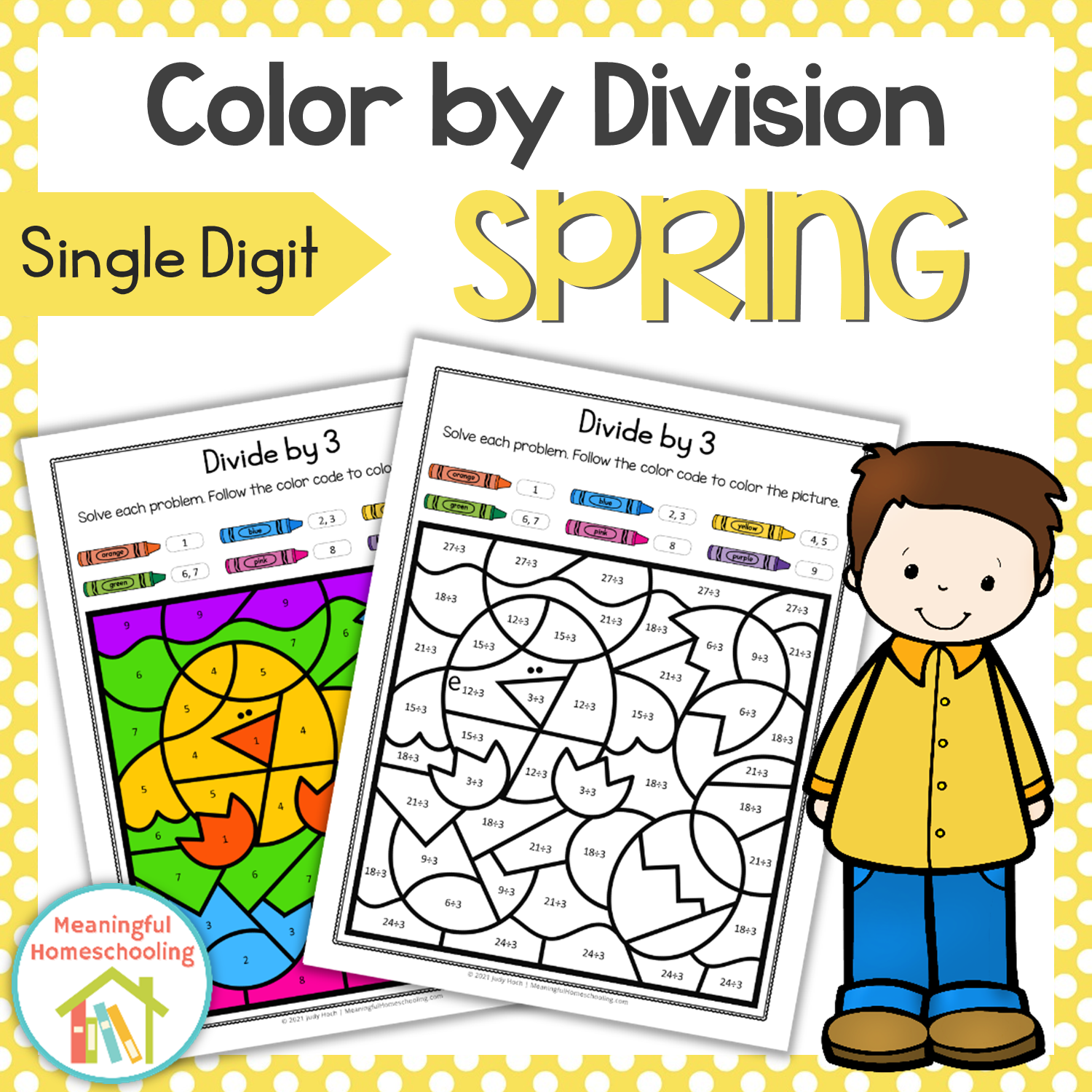 Spring Color by Code Division Worksheets