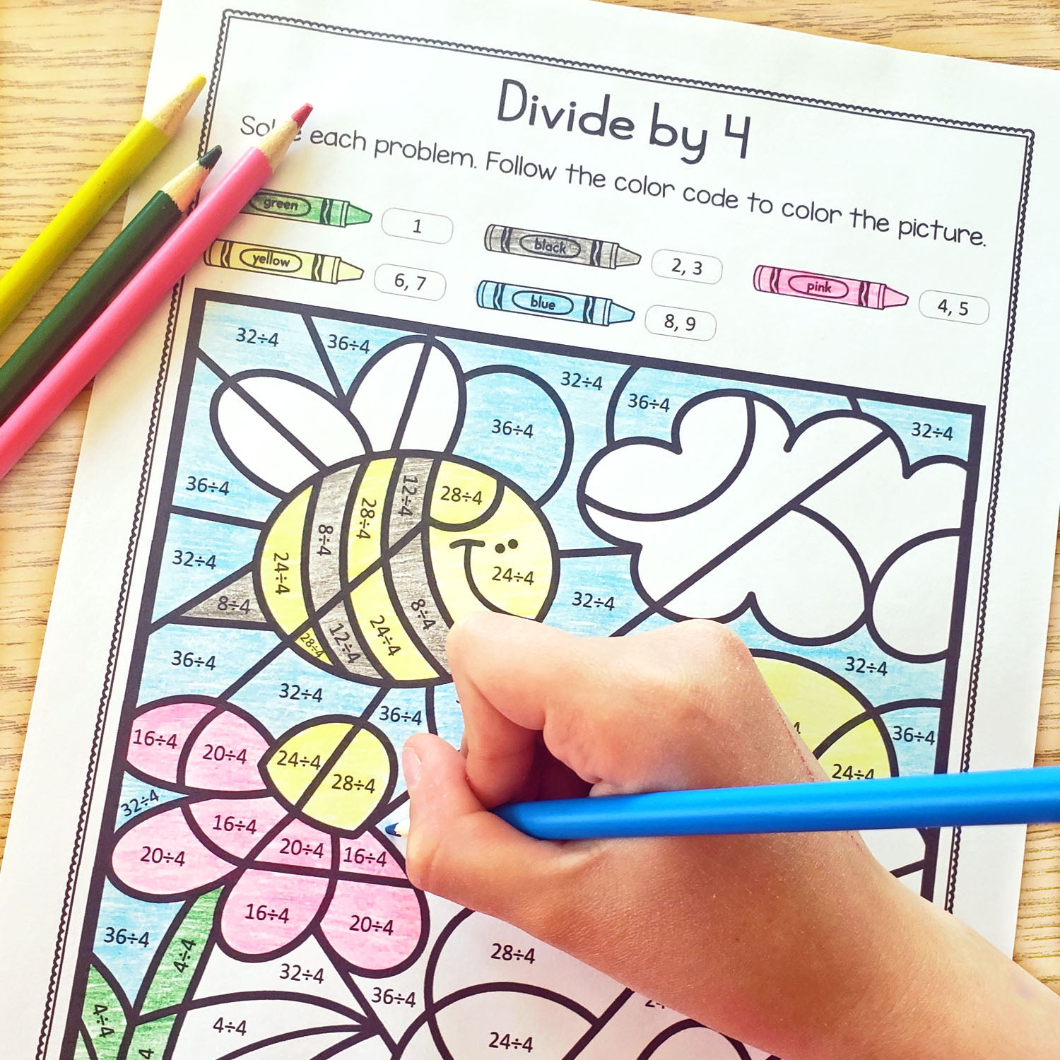 Spring Color by Code Division Worksheets