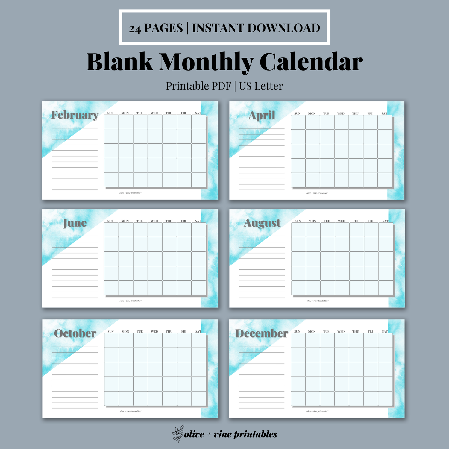 12-Month Blank Monthly Calendar | Minimal - Payhip