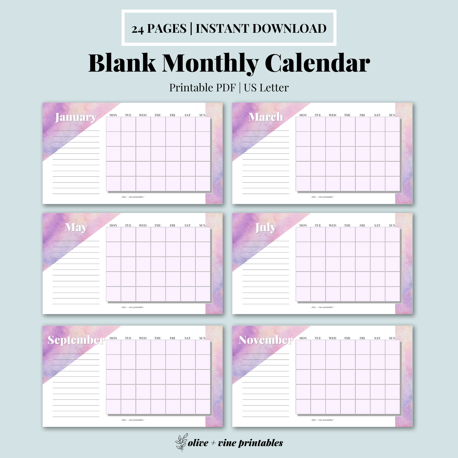 12-Month Blank Monthly Calendar | Minimal - Payhip