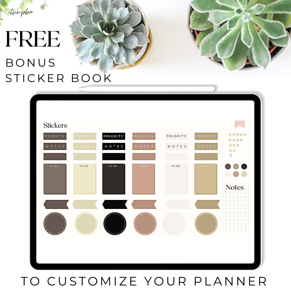 Digital undated Planner, Minimal Hyperlinked yearly, monthly and Weekly ...