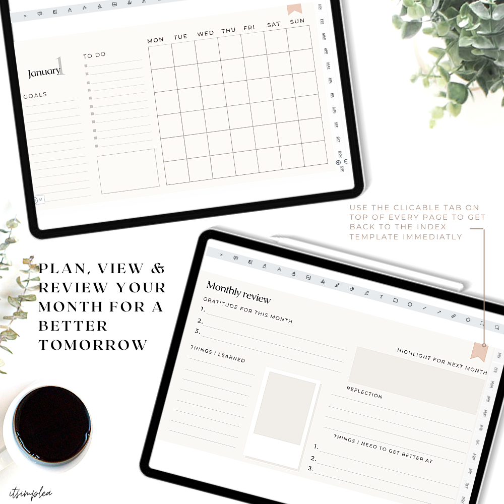 Digital undated Planner, Minimal Hyperlinked yearly, monthly and Weekly ...