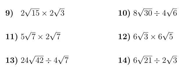 Multiplying and dividing surds worksheet (with answers)