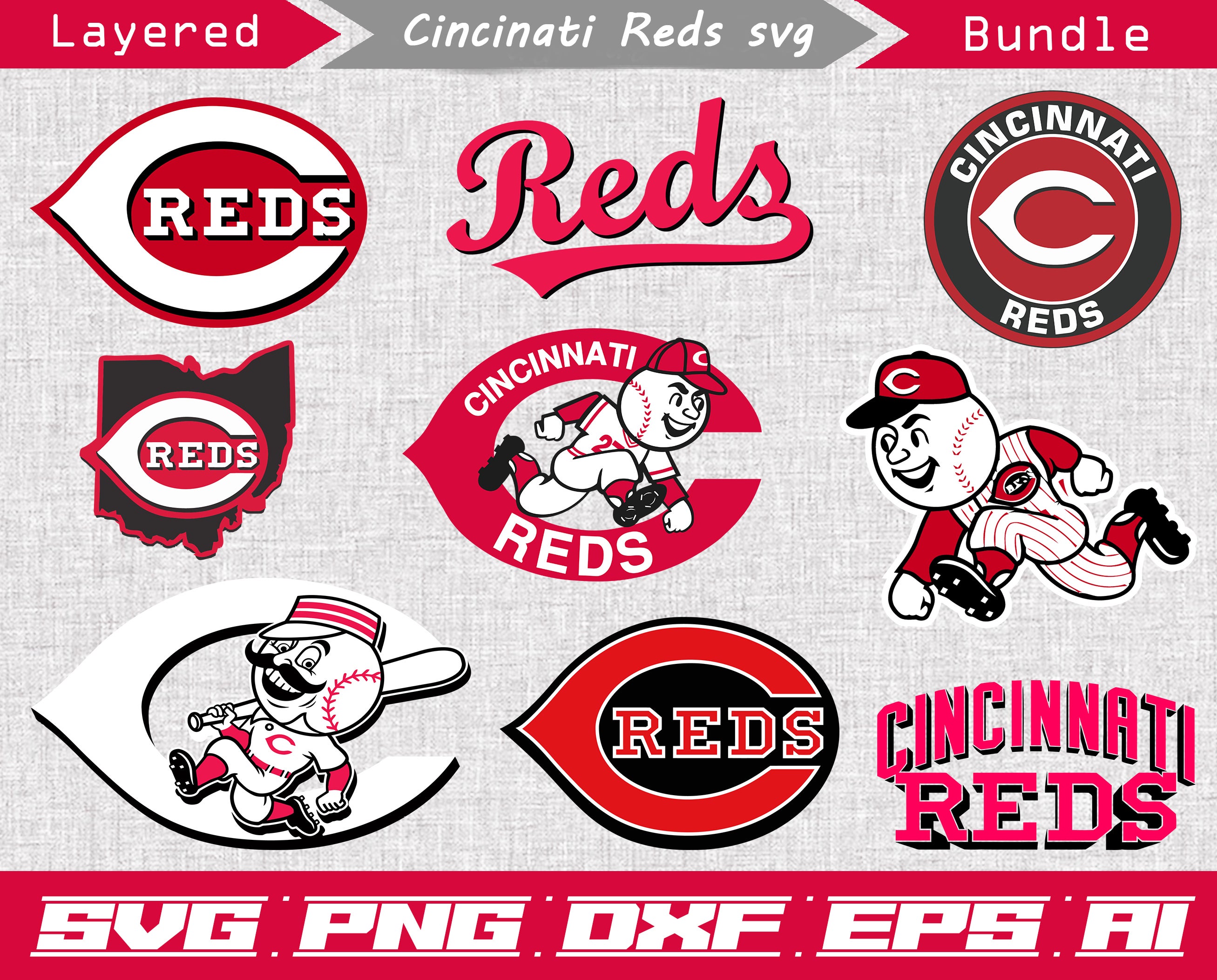 Cincinnati reds SVG, PNG, DXF, EPS, AI, Cincinnati reds Cut files ...