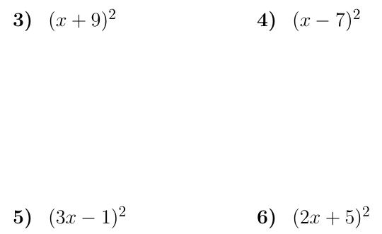 Square of sum or difference worksheet (with solutions)