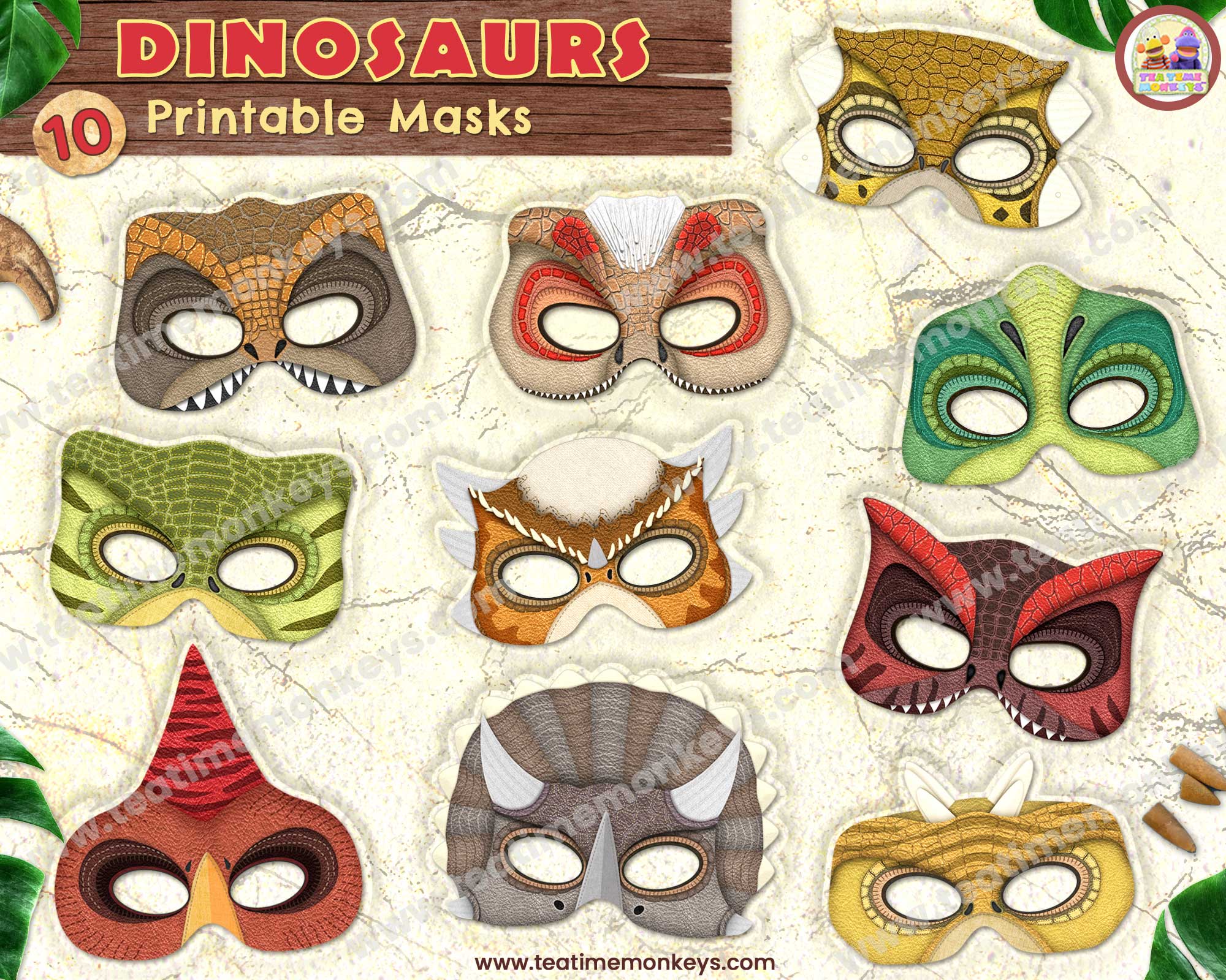 DINOSAUR MASKS - In Colour - Payhip