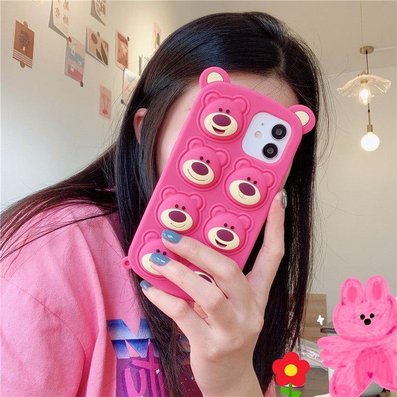 New 2021 Pop it Phone Cases iPhone 6/7/8/X/11/12 Bear Pink In Love - Payhip