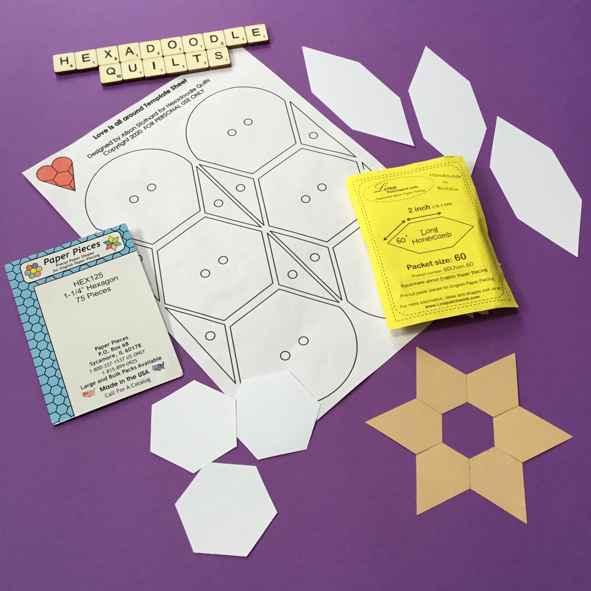Three template options for English Paper Piecing (EPP)