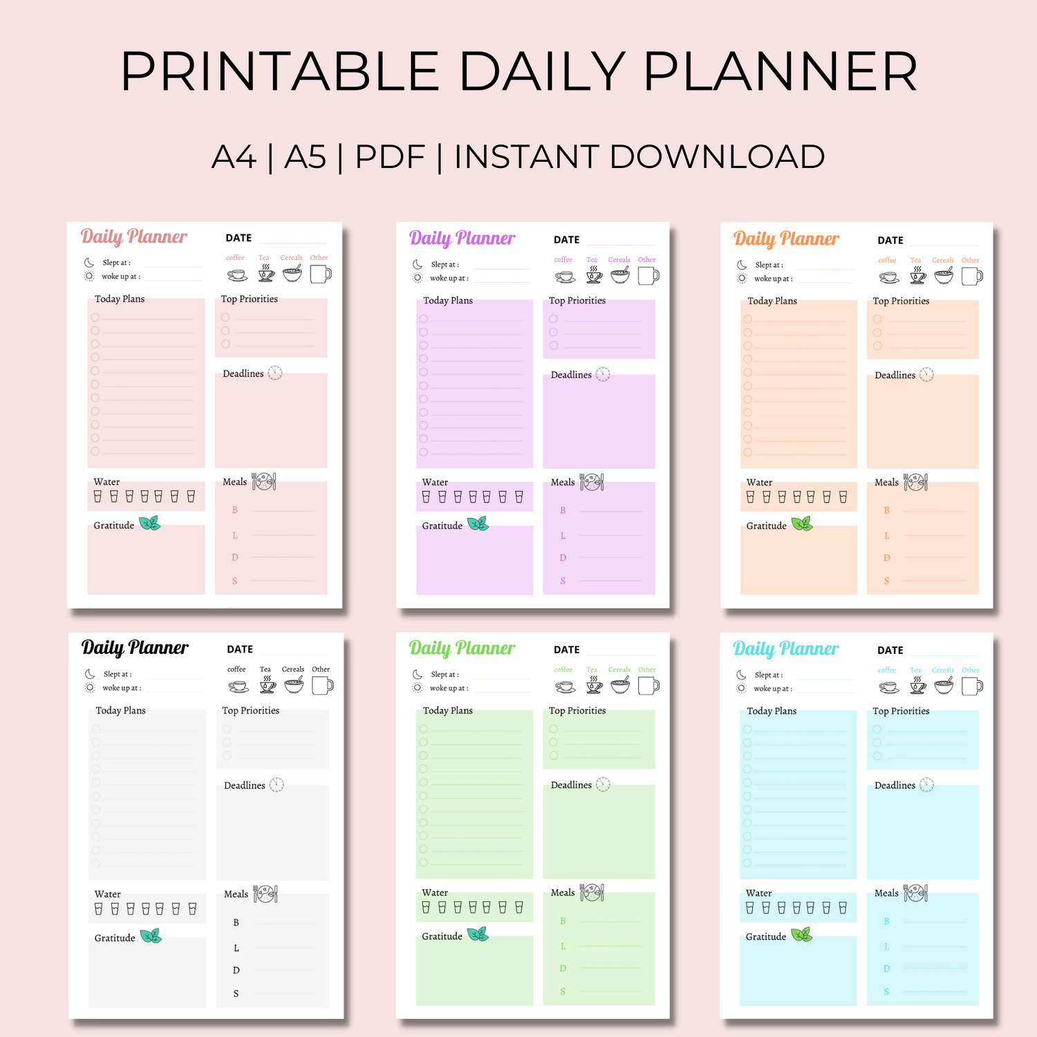 UNDATED DAILY PRINTABLE PLANNER BUNDLE - Payhip