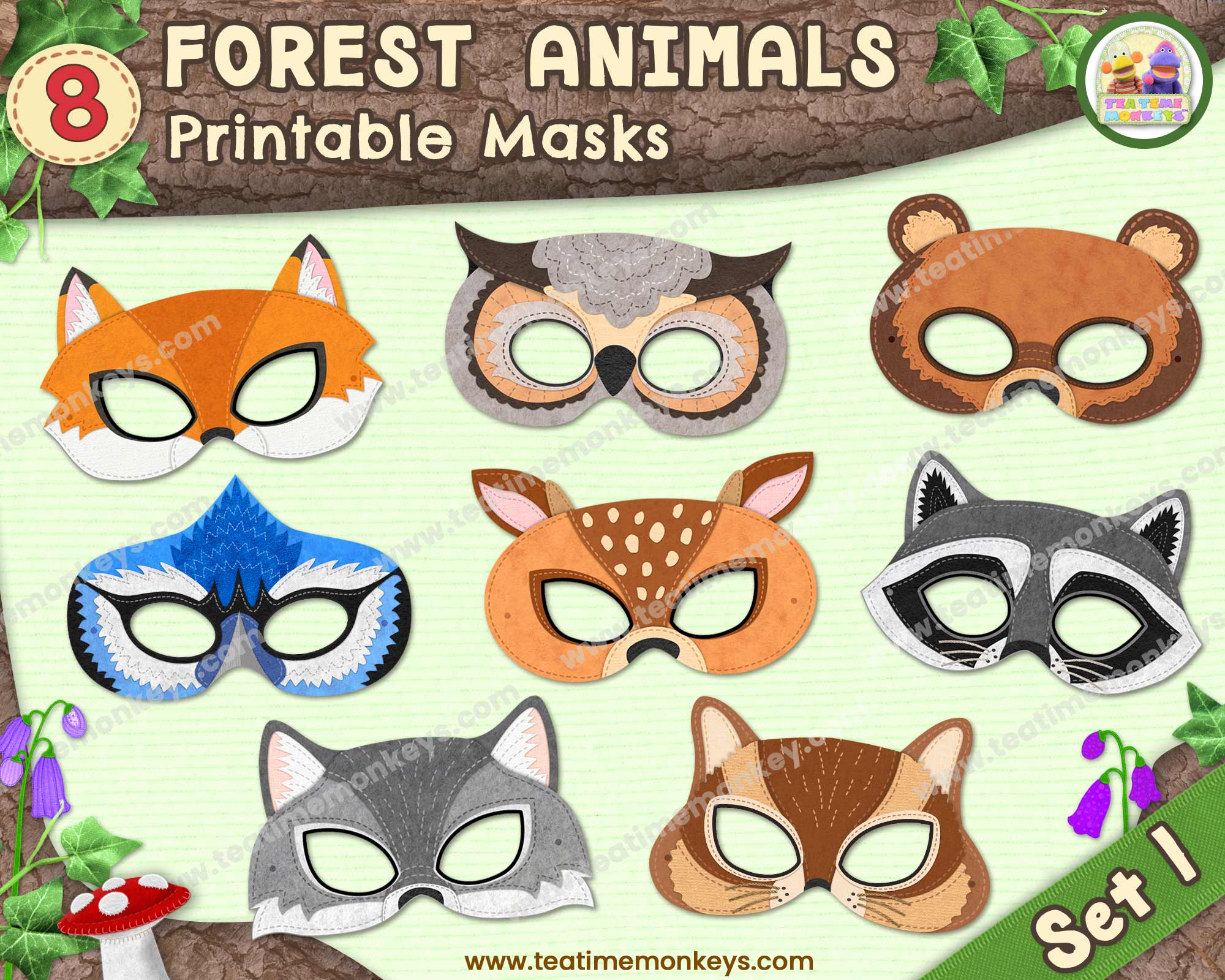 FOREST ANIMAL MASKS SET 1 - In Colour - Payhip