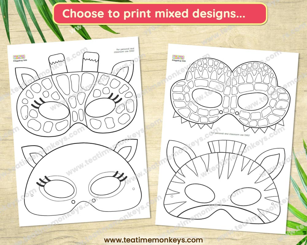 JUNGLE & SAFARI ANIMALS MASKS - For Colouring - Payhip