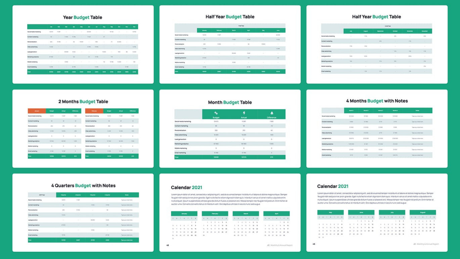 Monthly and Annual Report Powerpoint template - Payhip