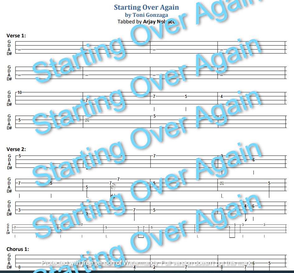 Starting Over Again by Toni Gonzaga - Bass Tab - Payhip