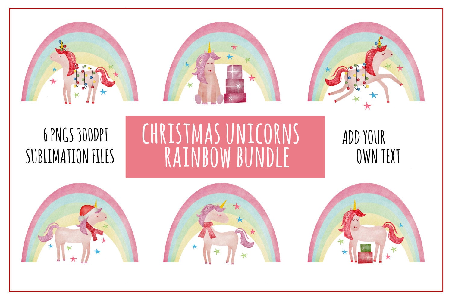 Christmas Rainbow Unicorn Bundle x 6 PNGS - Payhip