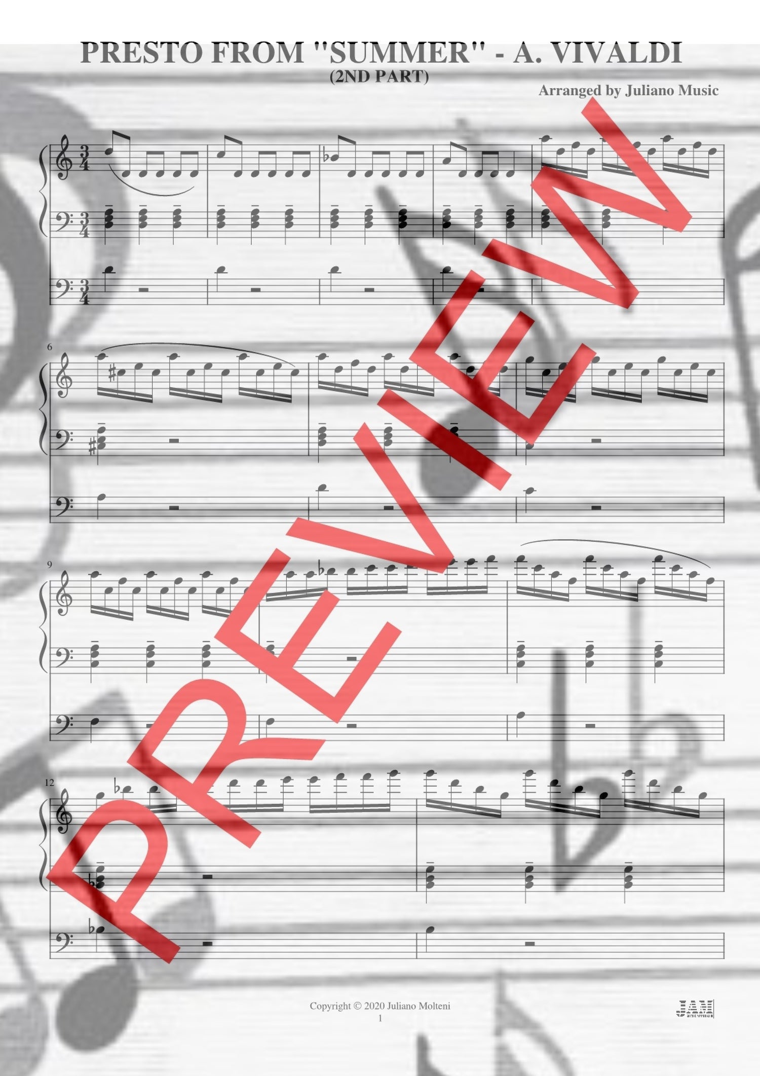 PRESTO FROM "SUMMER" (2ND PART - EASY ORGAN) - A. VIVALDI - Payhip