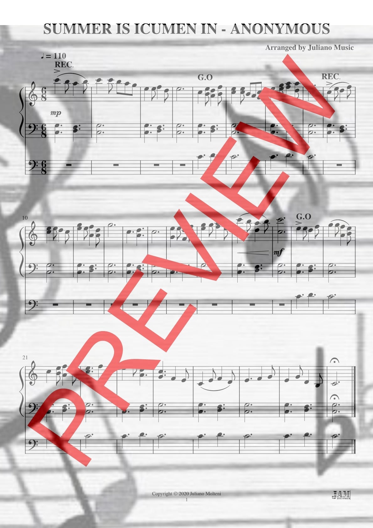 SUMMER IS ICUMEN IN (EASY ORGAN ARRANGEMENT) - ANONYMOUS - Payhip
