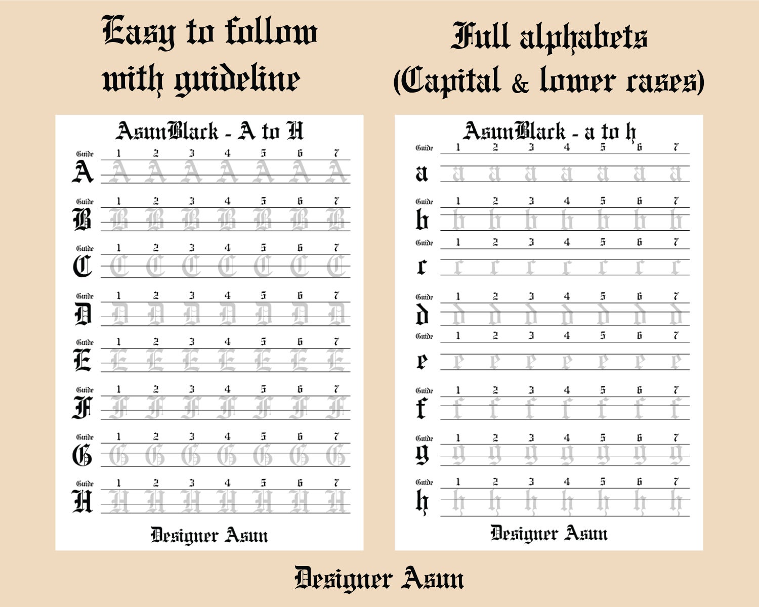 Fancy Gothic Calligraphy Worksheet, Printable Gothic Letter Practice ...