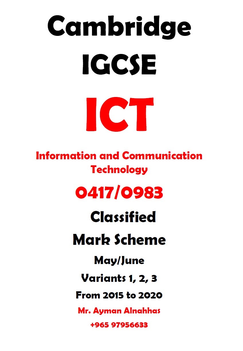 IGCSE Cambridge ICT Mark Scheme Classified Full - Payhip