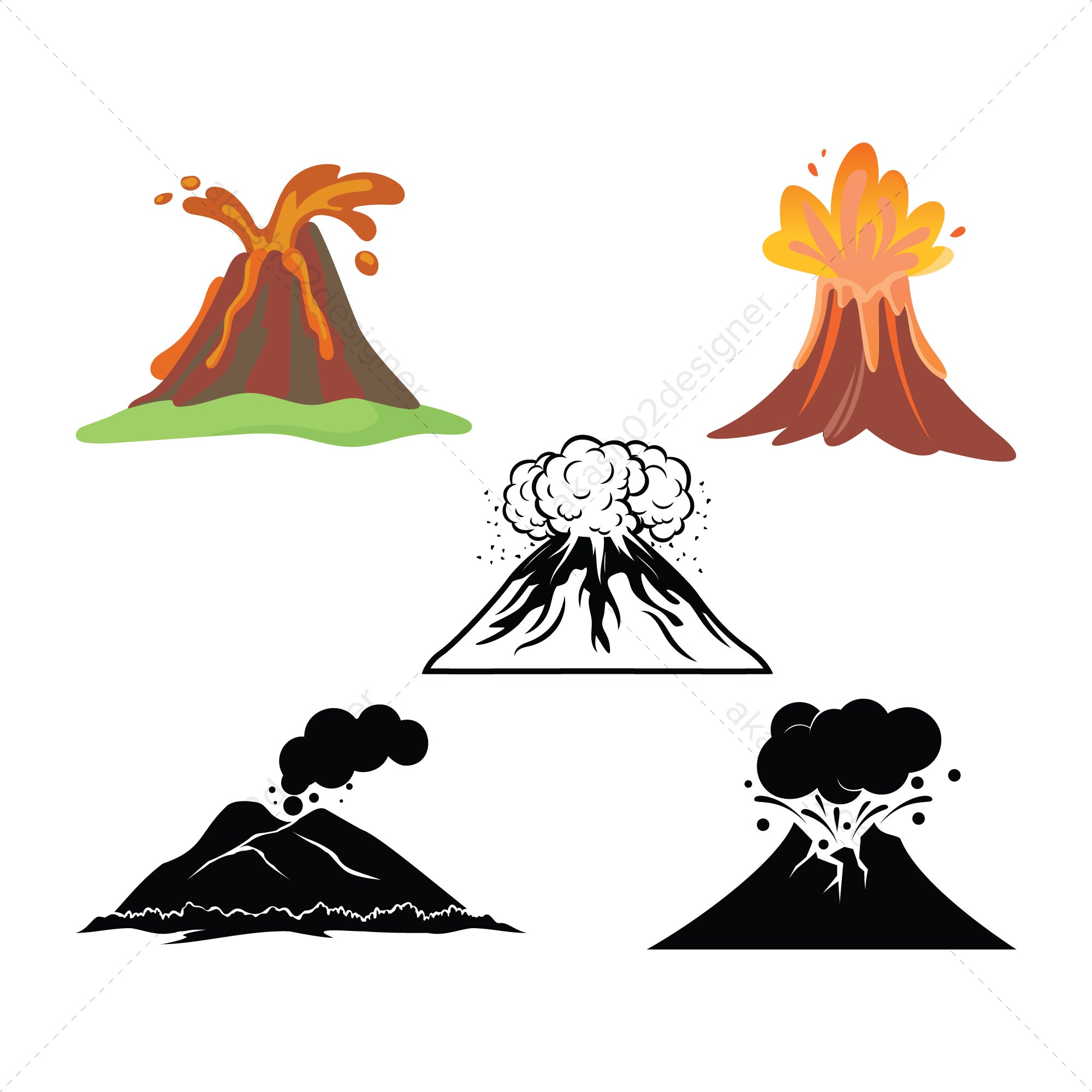 Volcano svg pack bundle png AI EPS vector digital file download. Color ...
