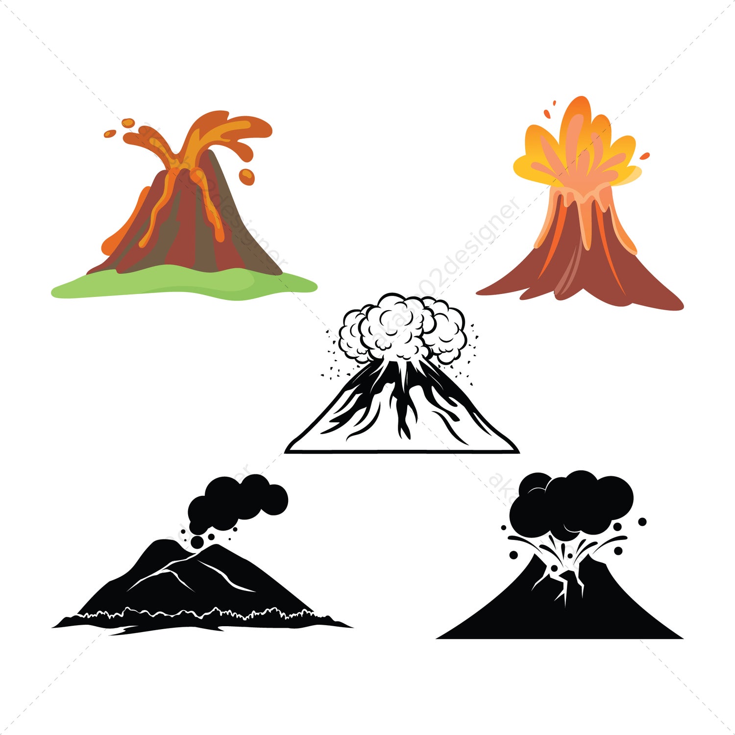 Volcano svg pack bundle png AI EPS vector digital file download. Color ...