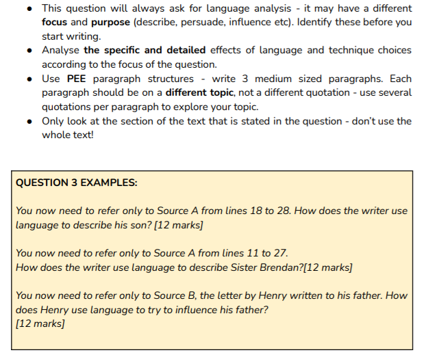 English Language Paper 2, Section A: Question 3 Breakdown L5-L9 Example ...