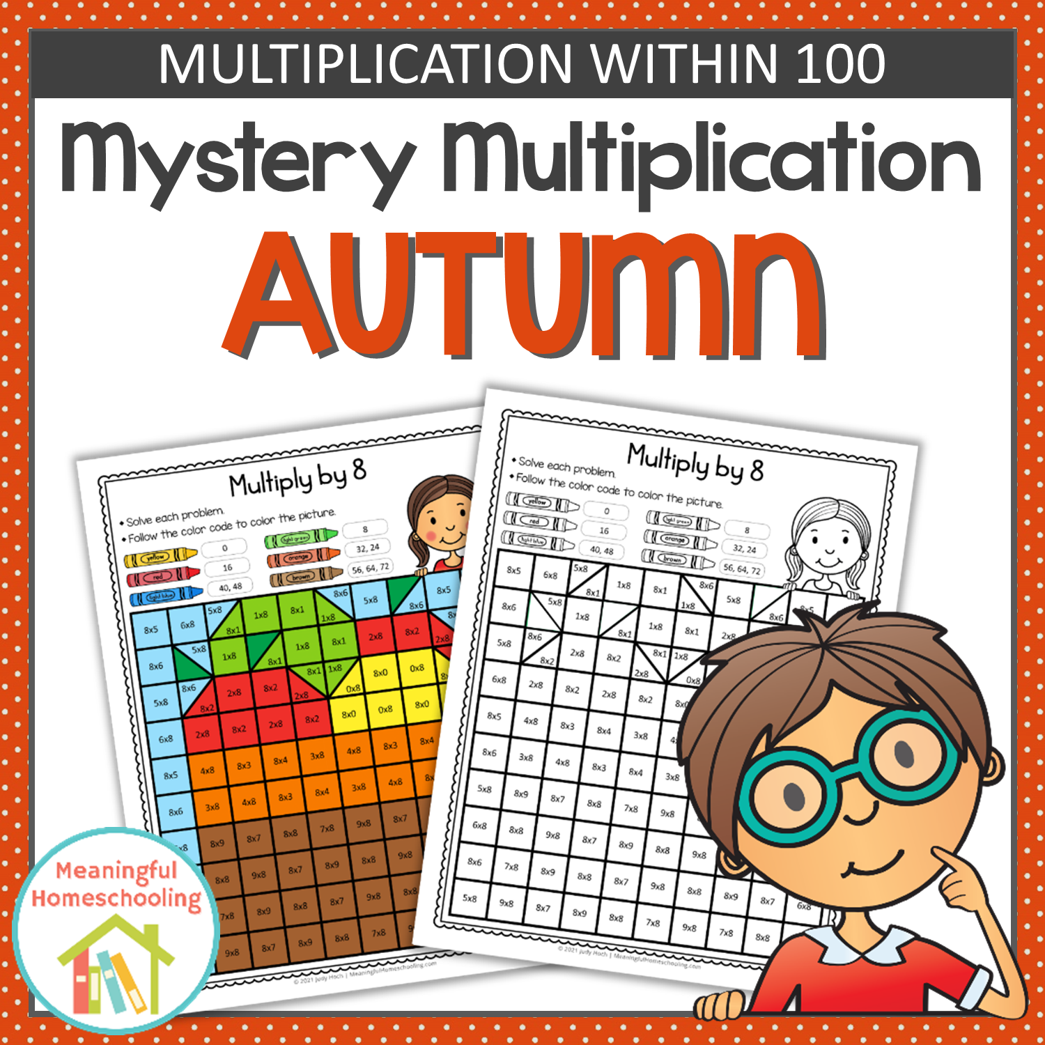 Fall Multiplication Mystery Pictures (Multiplication Within 100)