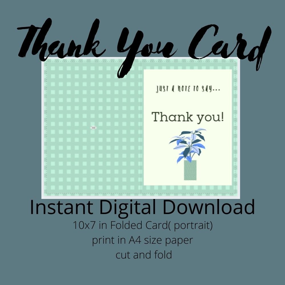 Thank You Card, Printable Thank You Card, Instant Download Card ...
