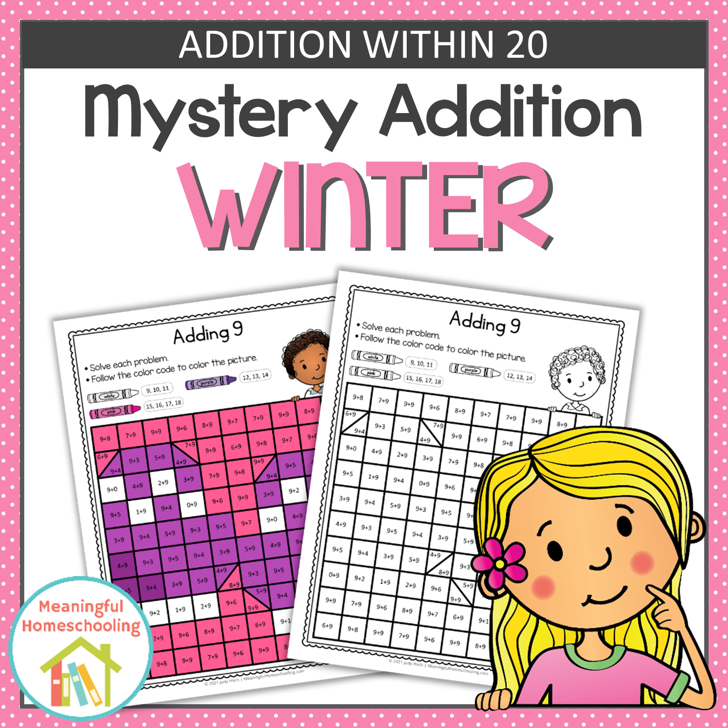 Winter Addition Mystery Pictures (Addition Within 20)