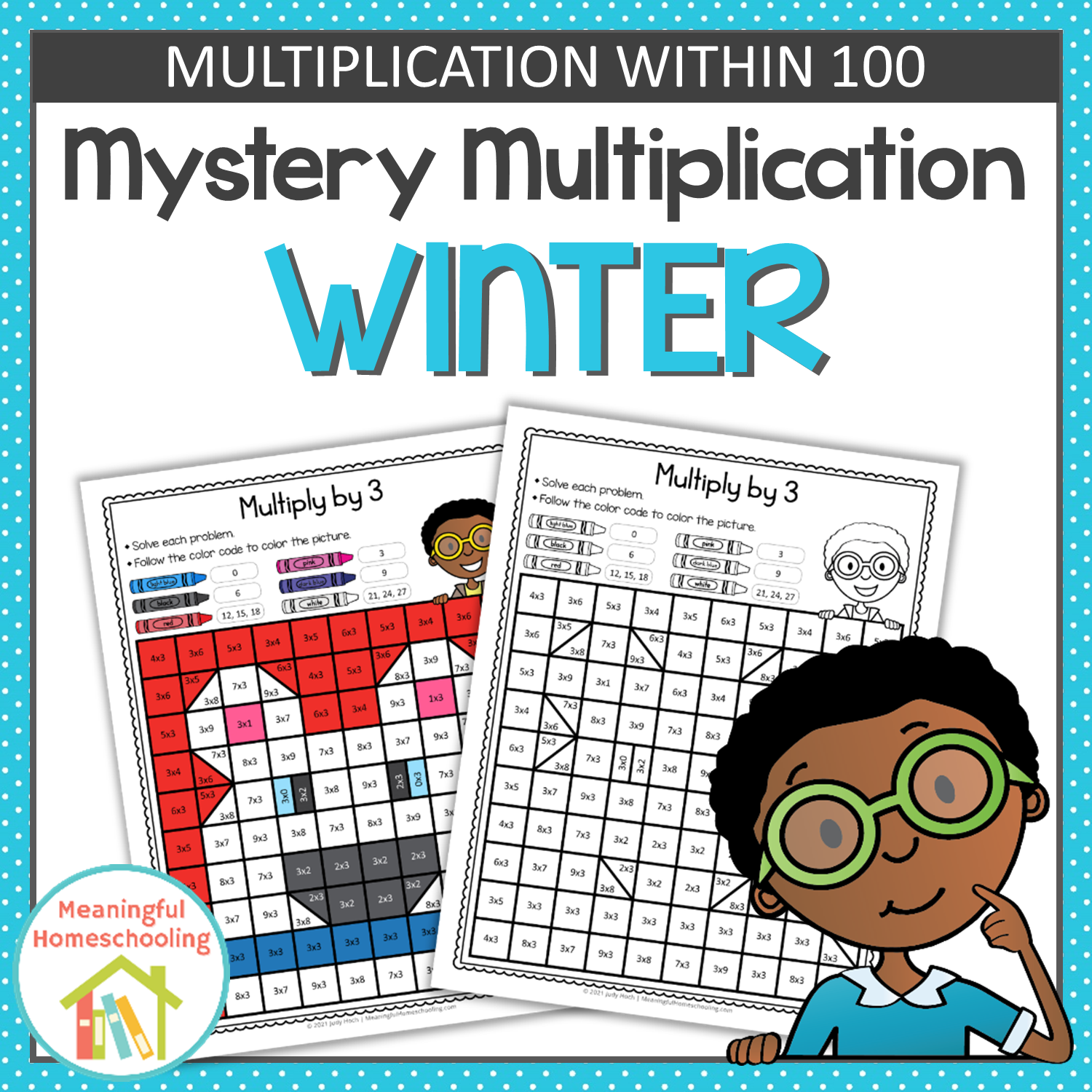 Winter Multiplication Mystery Pictures (Multiplication Within 100)