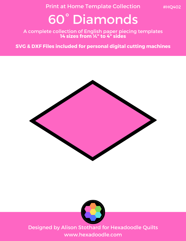 60 DEGREE DIAMONDS Print At Home EPP Templates SVG DXF Files In 14 Sizes