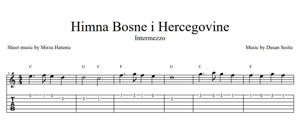 Himna Bosne i Hercegovine | Note / Tabovi & Akordi - Payhip