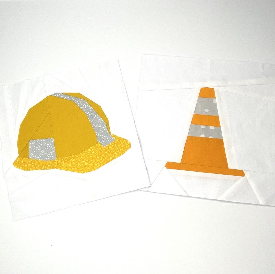 Construction Quilt Patterns x3 - Hard Hat, Traffic Cone and Stop Sign