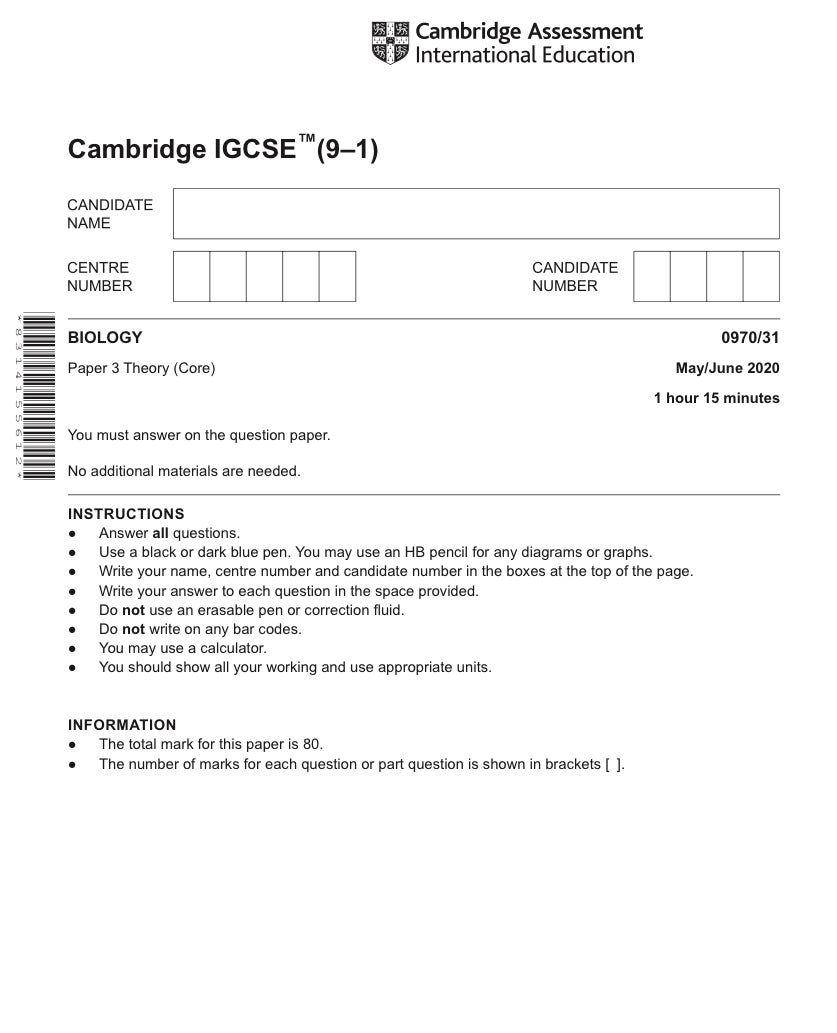 Gcse Cambridge Biology Paper 3 Theory (Core) June 2020 (WITH MARKSCHEME ...