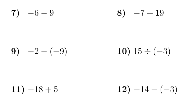 Operations with signed numbers worksheet (with solutions)