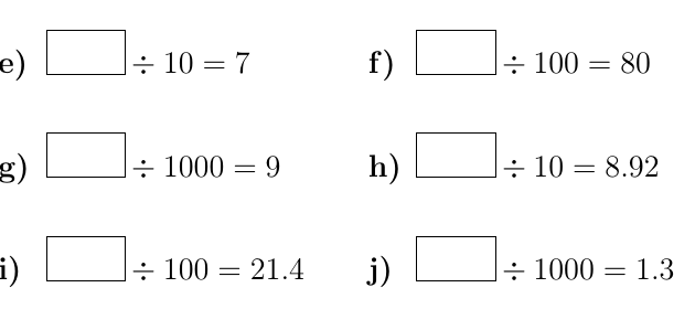 Dividing by 10, 100 and 1000: missing numbers worksheet (with solutions)