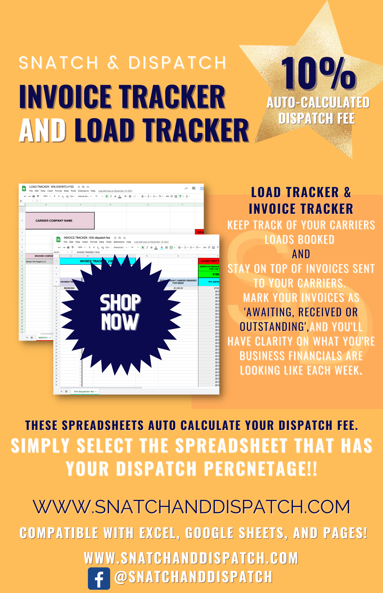 Invoice Tracker AND Load Tracker (Auto-calculated dispatch fee 10% ...