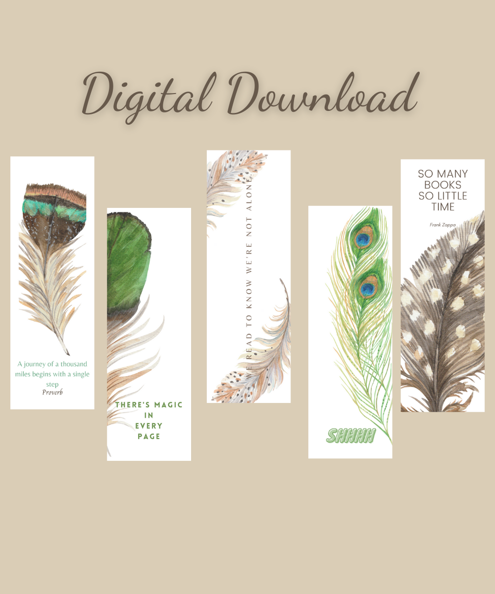 Feather Bookmarks, Printable Bookmarks, Instant Digital Download (Set of 5) - Payhip