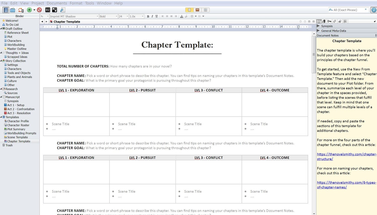 Fiction Outlining Template for Scrivener