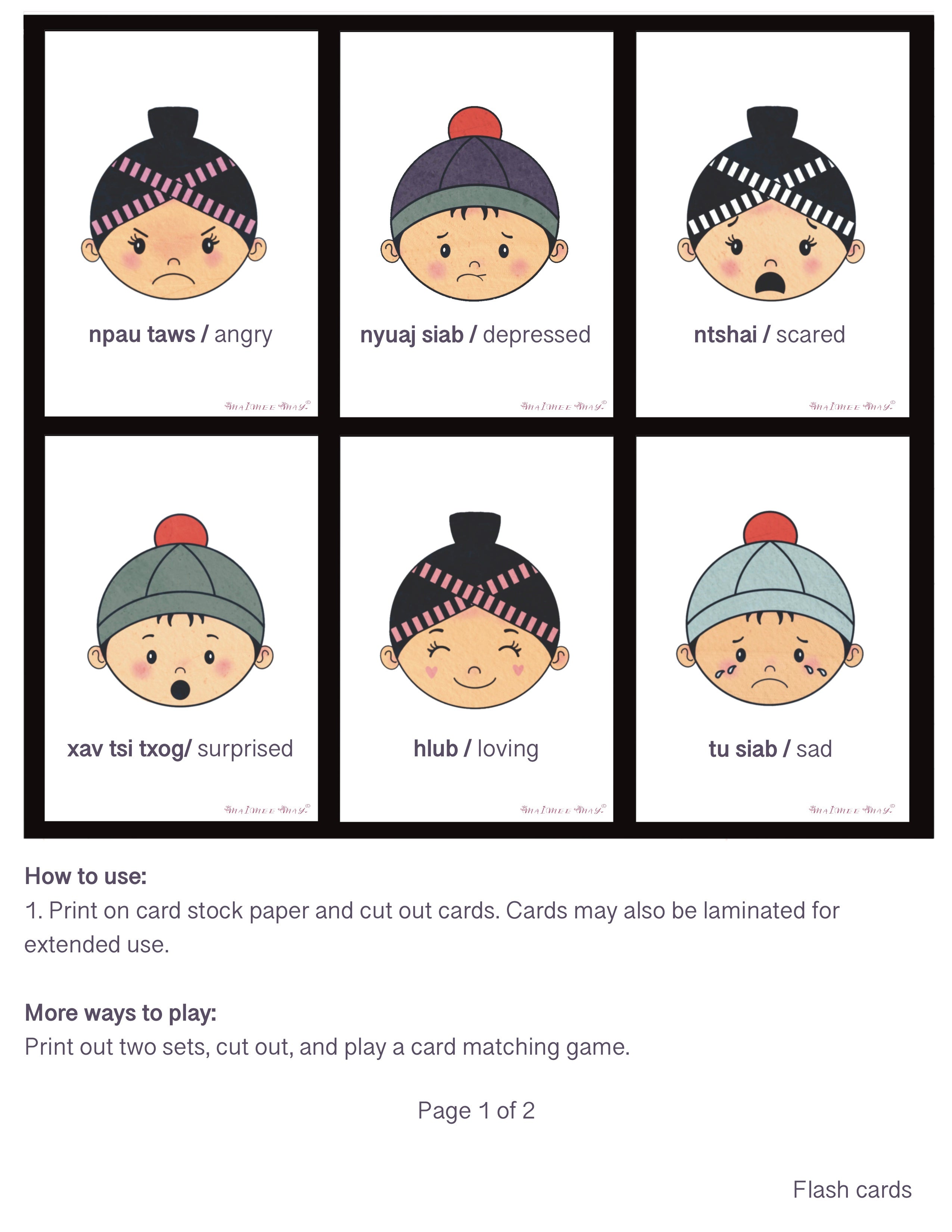 Hmong White / English Feelings Flashcards - Payhip