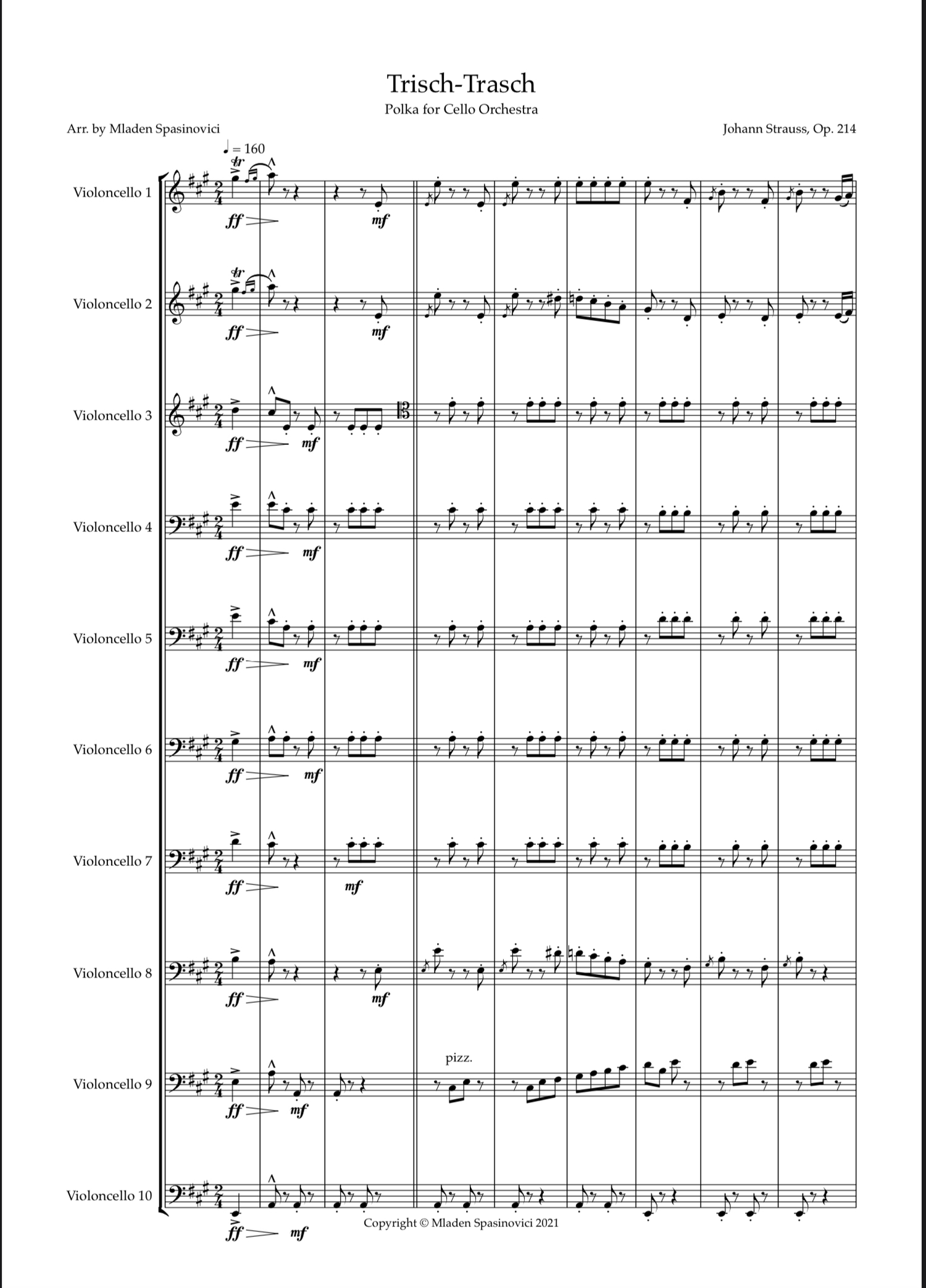 Trisch-Trasch Polka for Cello Orchestra, Op.214 - Johann Strauss II ...