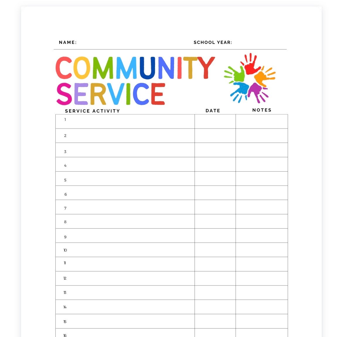 COMMUNITY SERVICE LOG - Payhip