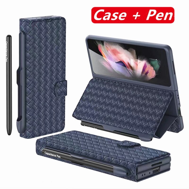 Amazing Model Cover Leather PU For Samsung Galaxy Z Fold 3 Color Blocks Saturn Capacitance Pen ...
