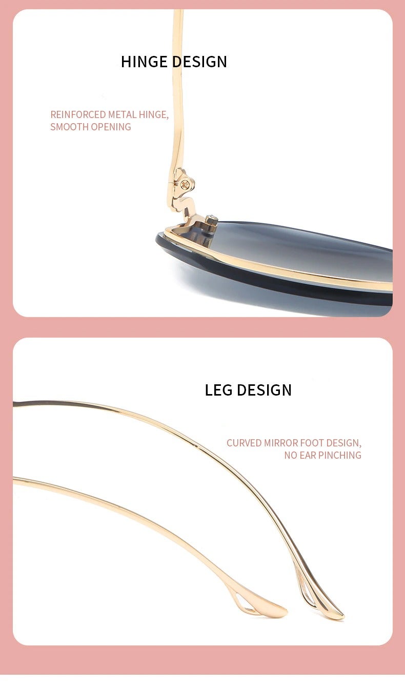 Tea Gradient Sunglasses Women Ocean Water Cut Trimmed Lens Metal Curved ...