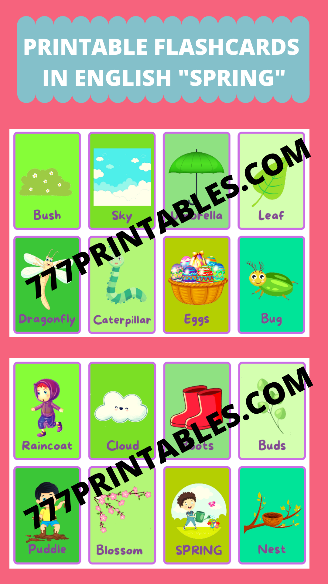 ENGLISH PRINTABLE FLASH CARDS "SPRING" - Payhip