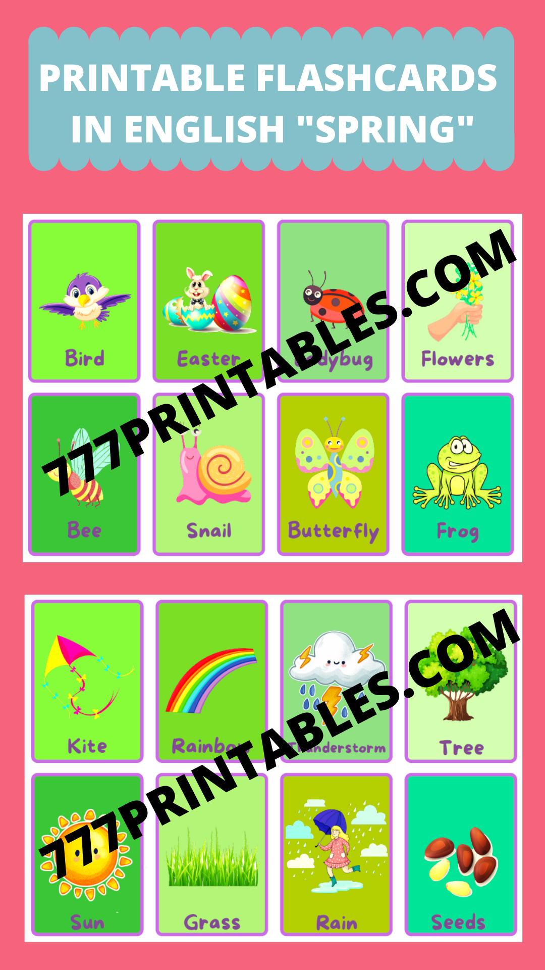 ENGLISH PRINTABLE FLASH CARDS "SPRING" - Payhip