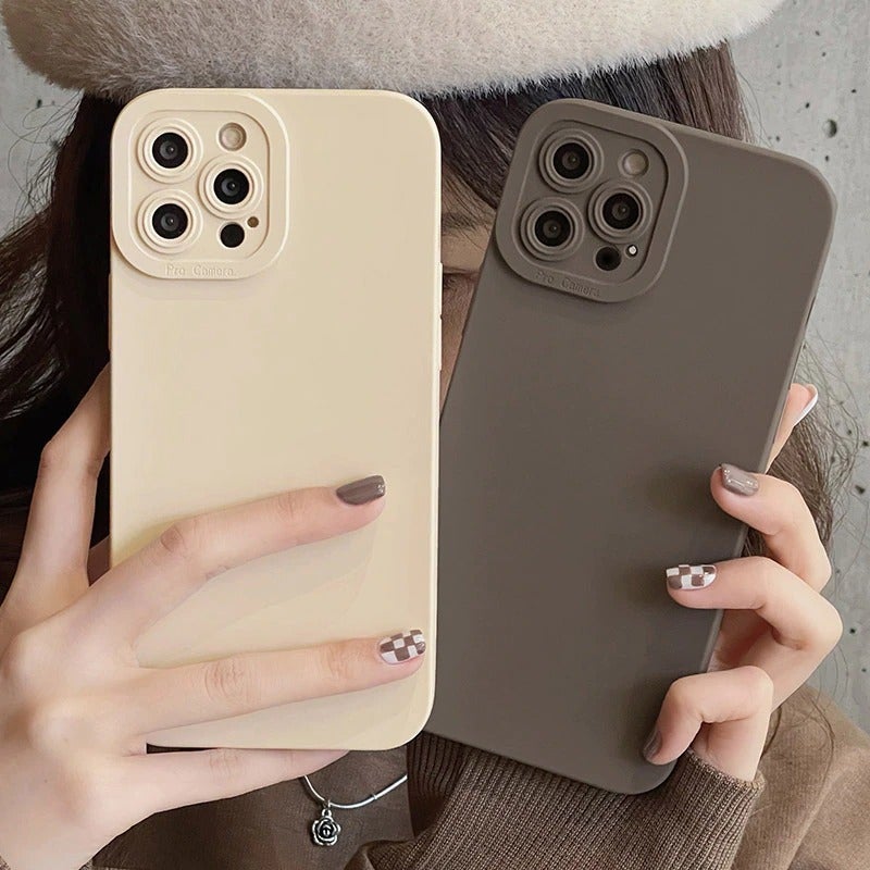 Beige & Coffee Silicone TPU Lens Protection iPhone 13 12 11 Pro MAX ...